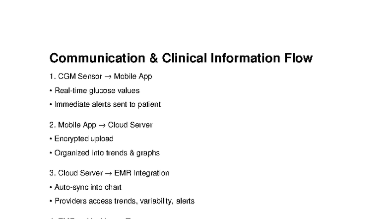Communication Flow of CGM Sensor Data: Alerts & EMR Integration - Studocu