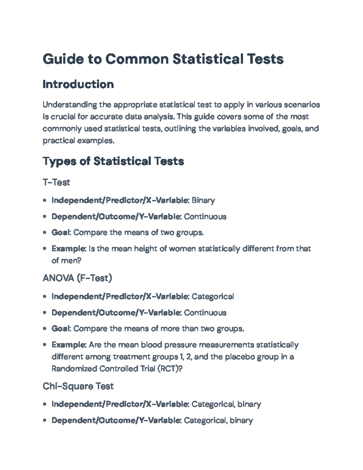 Guide to Common Statistical Tests: T-Tests, ANOVA, Regression, and More ...