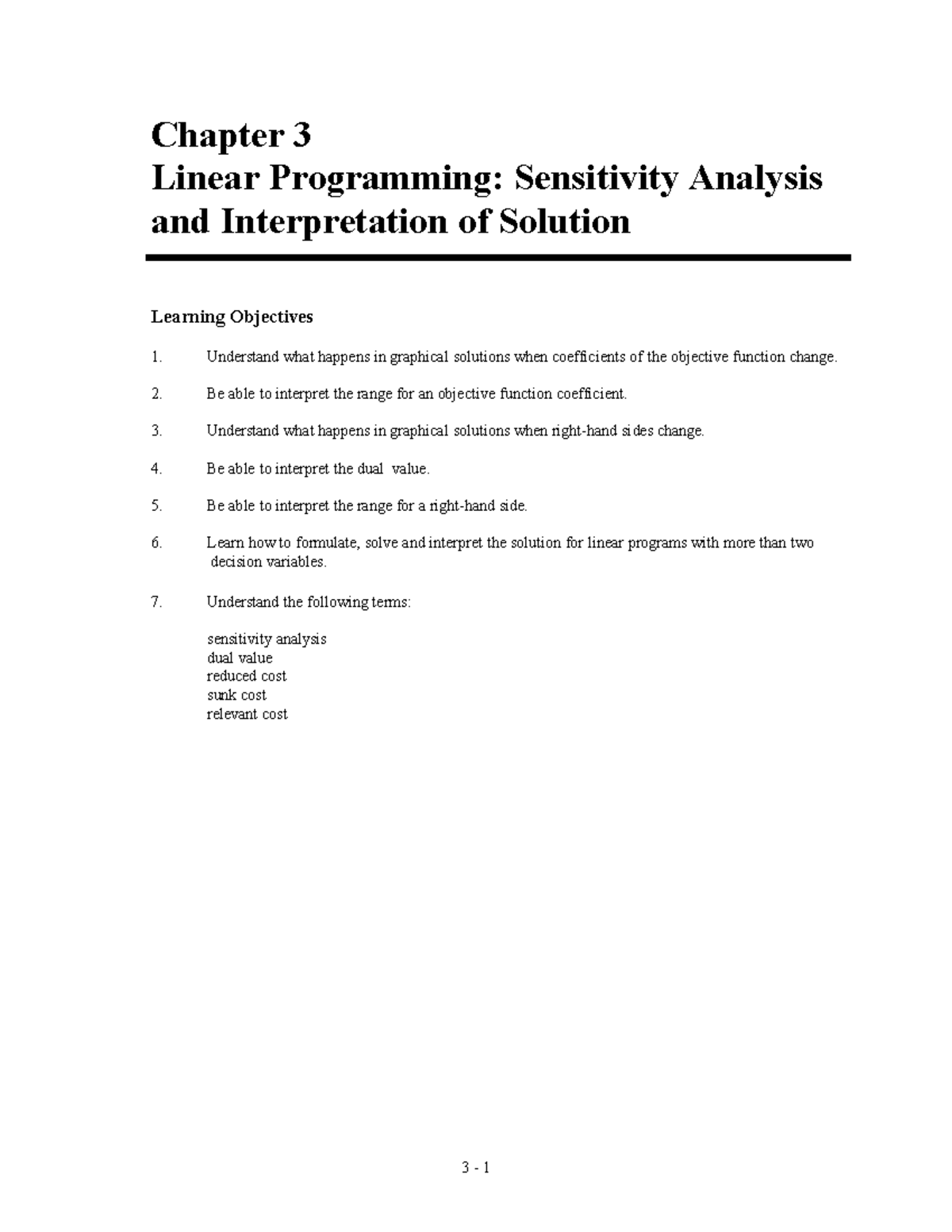 Chapter 3 Linear Programming: Sensitivity Analysis & Solution Interpretation - Studocu