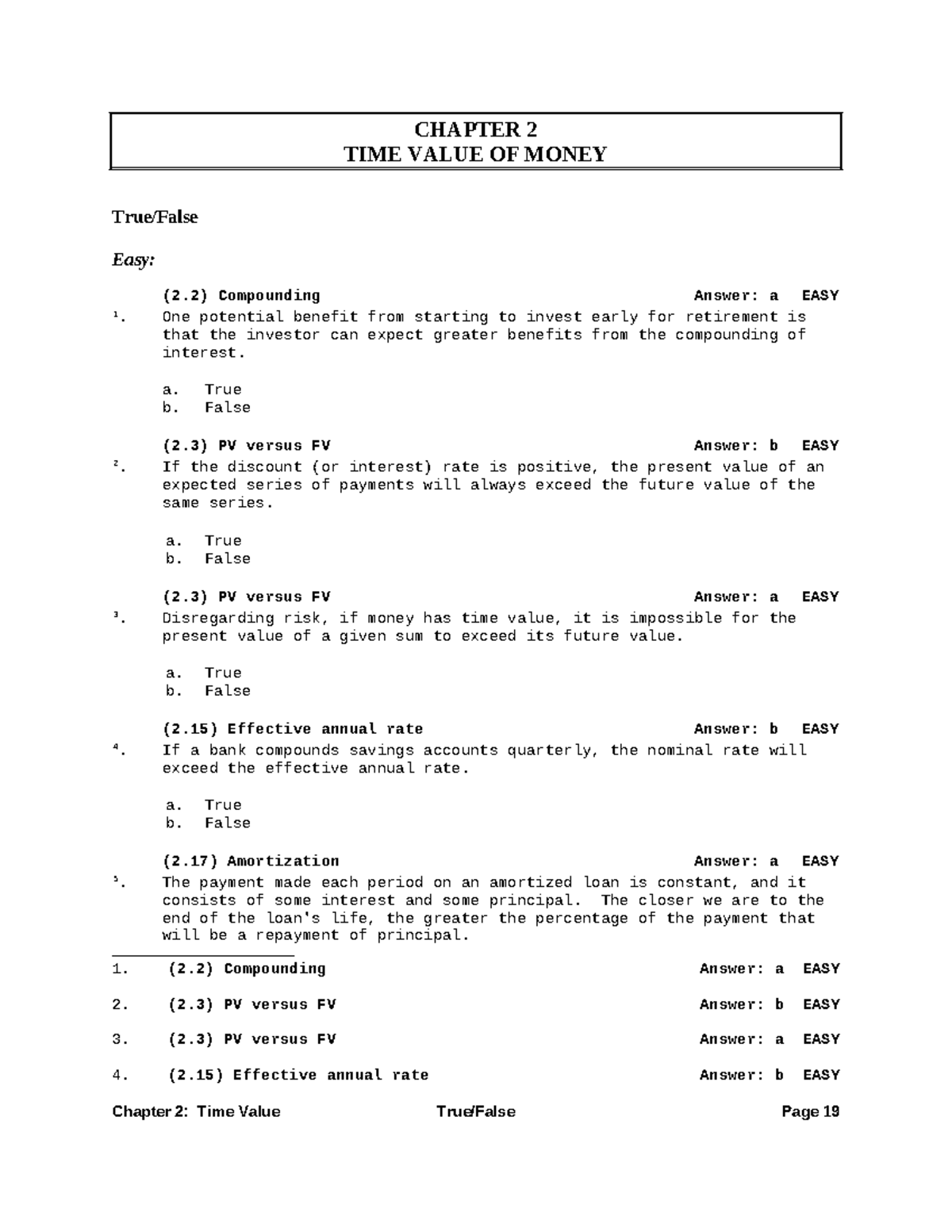 CHAPTER 2: TIME VALUE OF MONEY - Test Bank (10) - Studocu