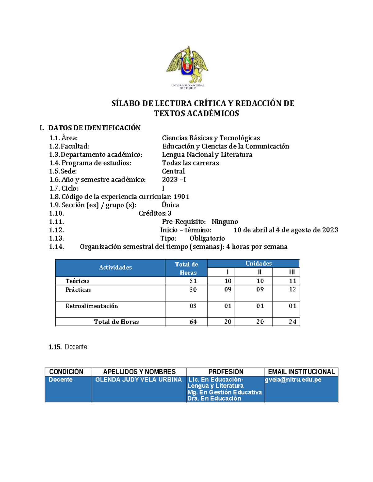 C1 - Sílabos de Lectura Crítica y Redacción de Textos Académicos I ...