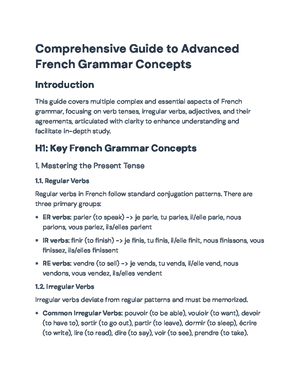 Core French - Grade: 9 - High School - Canada - Studocu