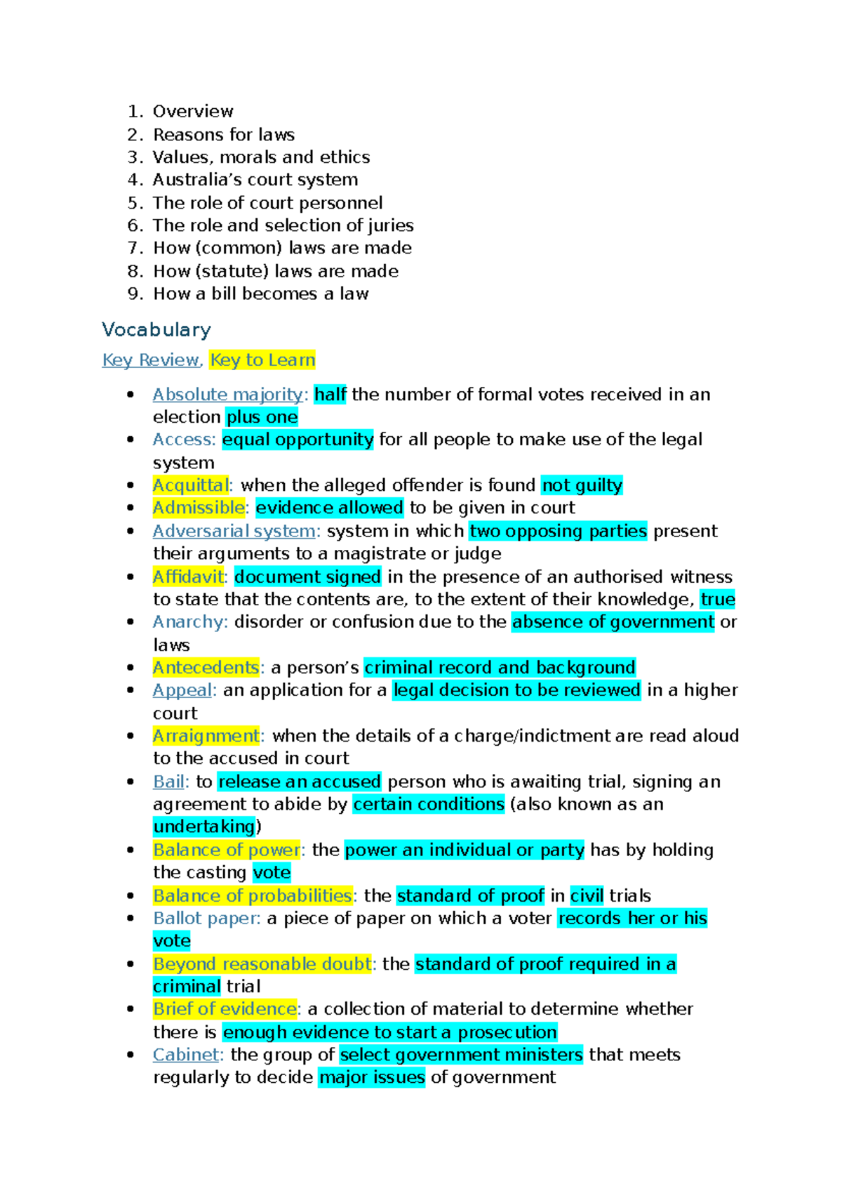Year 10 Commerce: Comprehensive Law Notes and Key Concepts - Studocu
