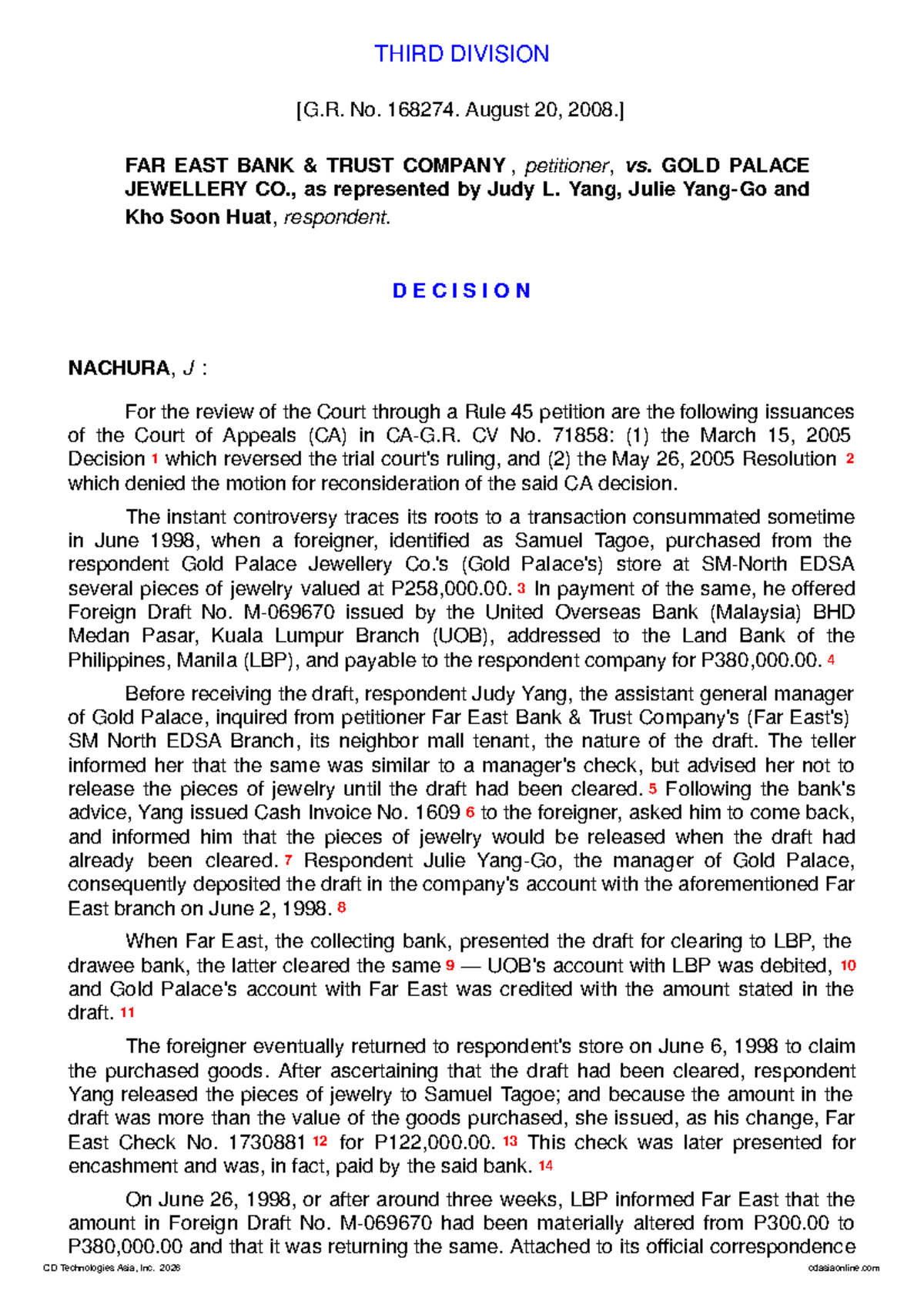 Far East Bank & Trust Co. v. Gold Palace Jewellery Co. Case Review ...
