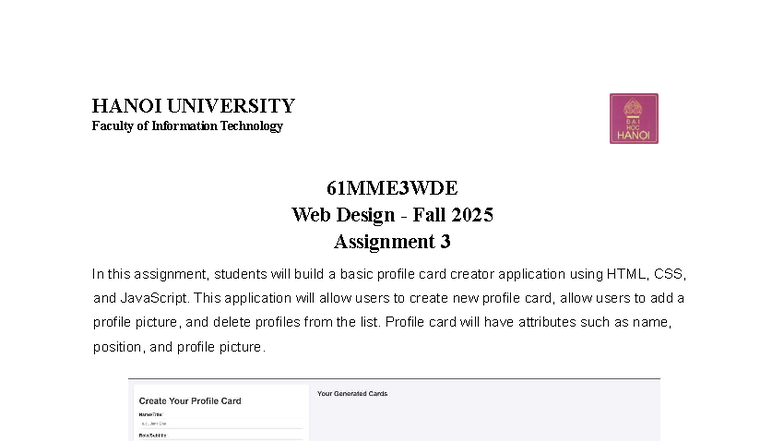 WDE 61MME3WDE Fall 2025 Assignment 3: Profile Card Creator App - Studocu