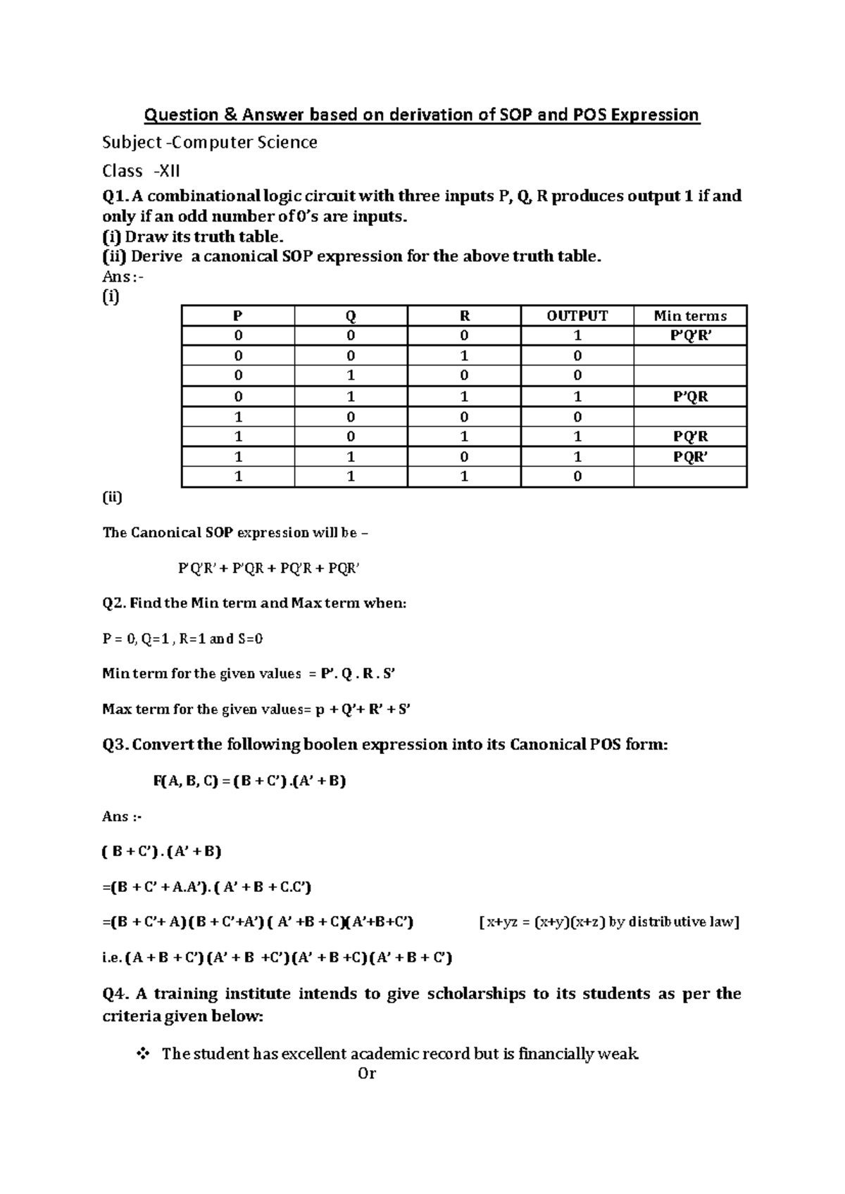 Computer Science STD XII Notes - Question & Answer based on derivation ...