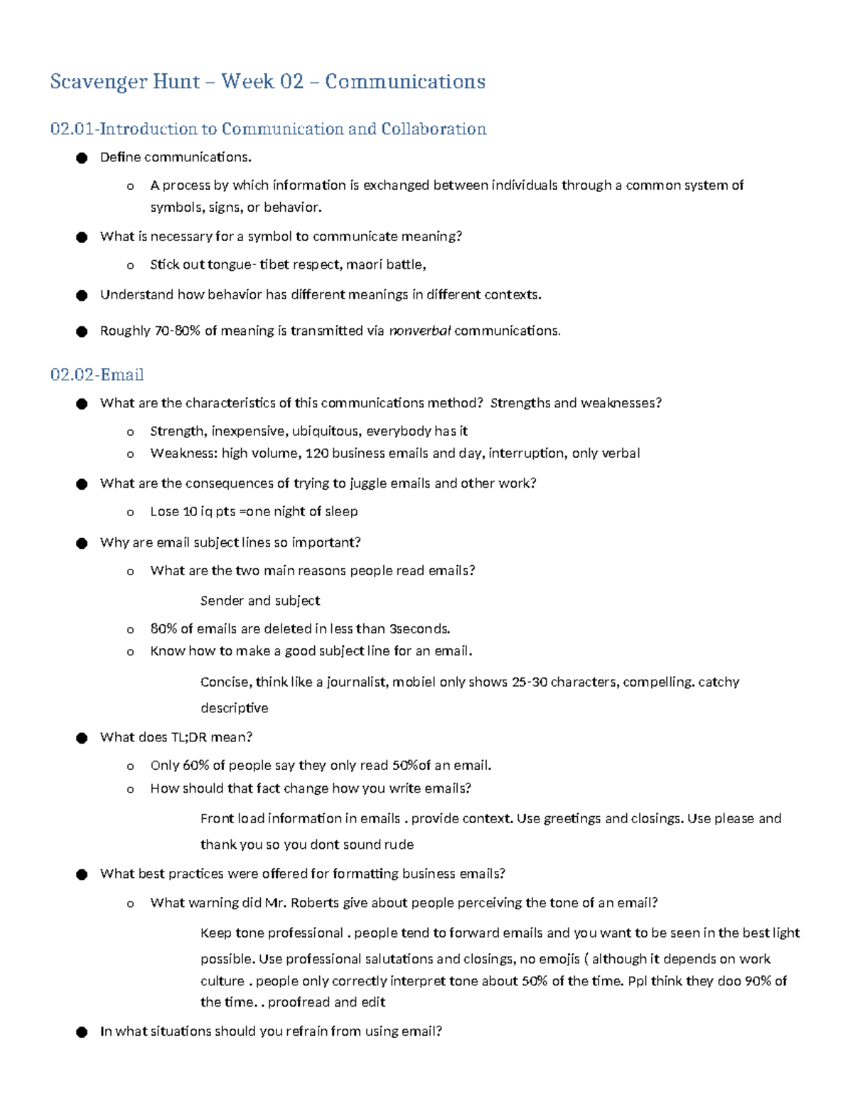 Scavenger Hunt 02: Key Insights on Communication Methods - Studocu