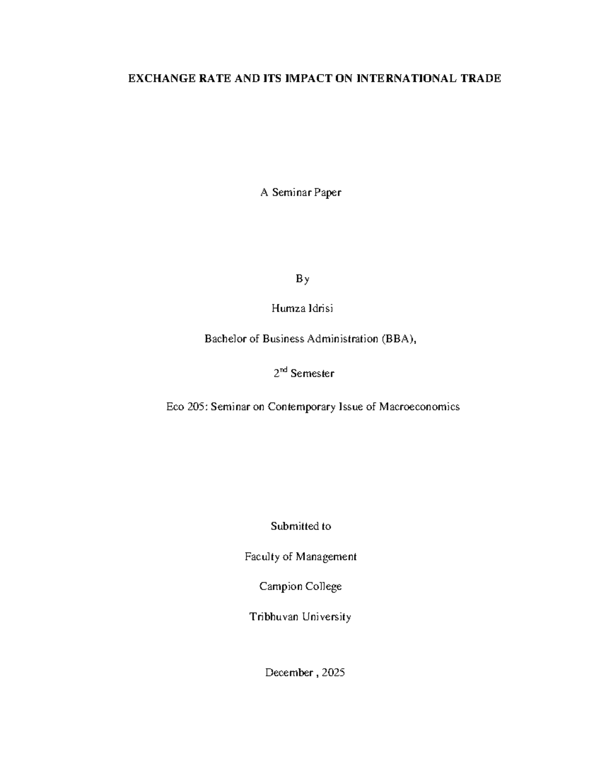 Eco 205: Seminar Paper on Exchange Rate Impact on Trade - Studocu