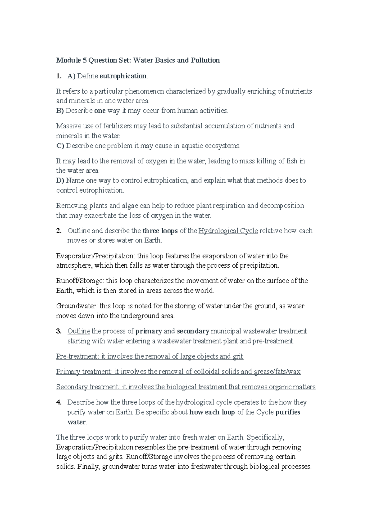 Module 5 Question Set - Module 5 Question Set: Water Basics and ...