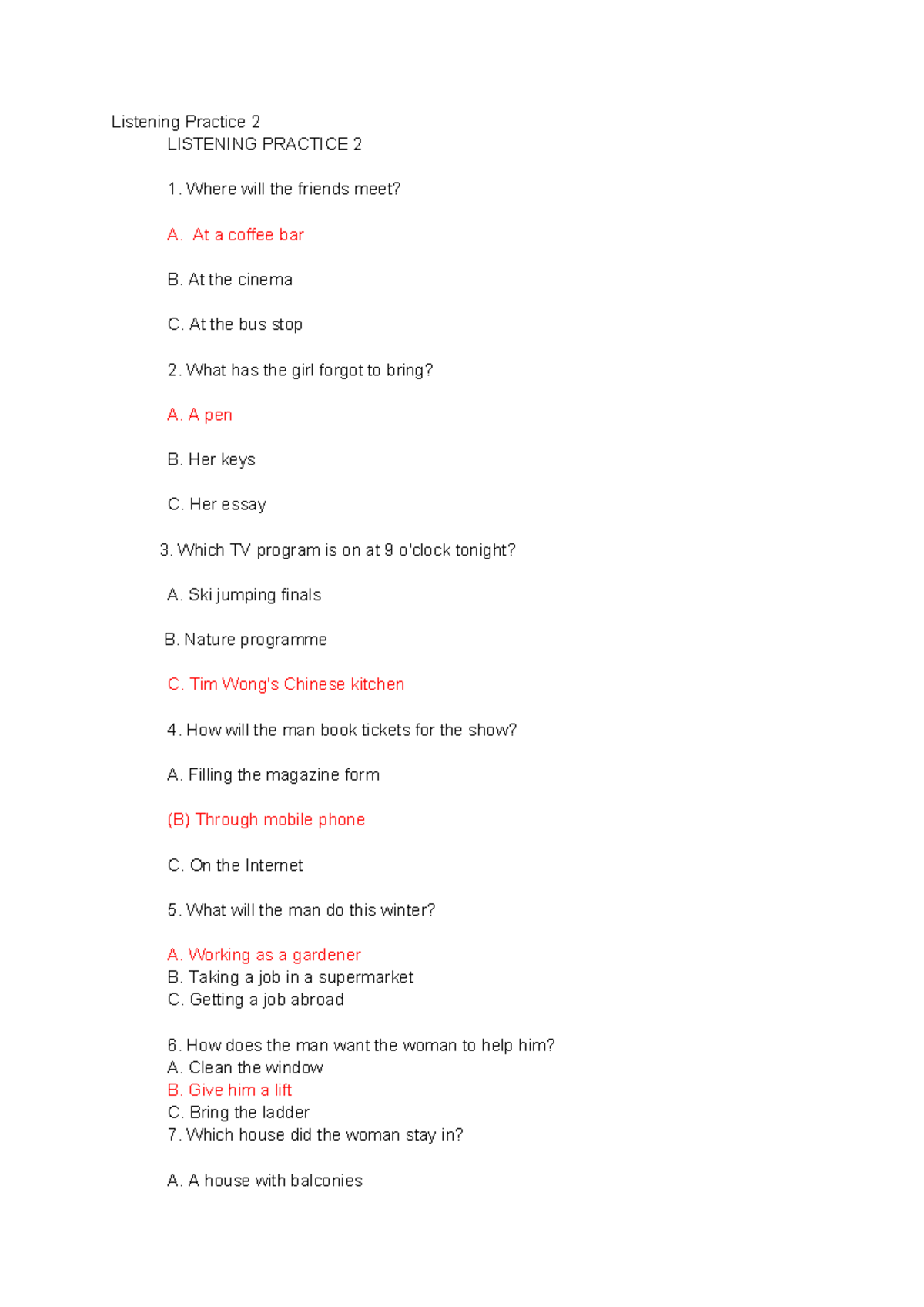 Listening Practice 2: Audio Comprehension Exercises - Studocu