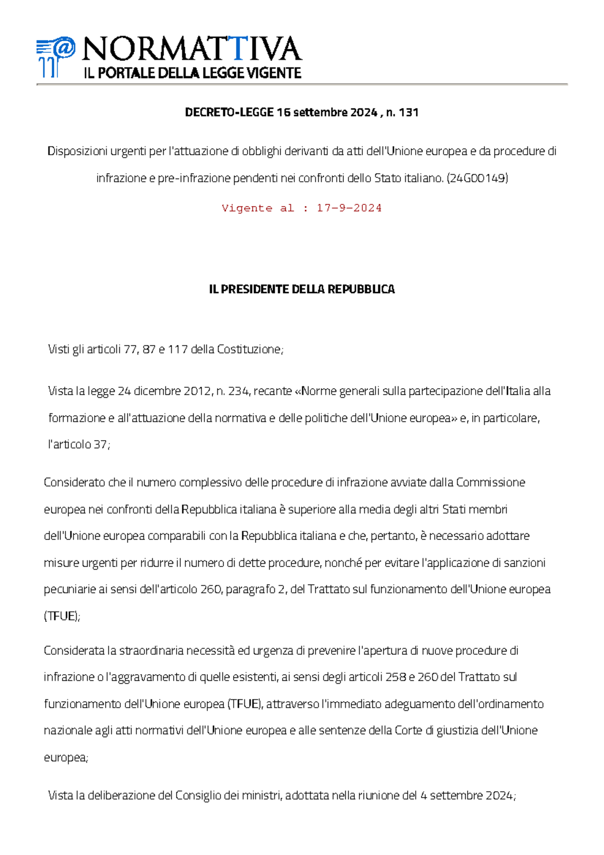 Disposizioni Urgenti Decreto-Legge n. 131 del 16 Settembre 2024 - Studocu