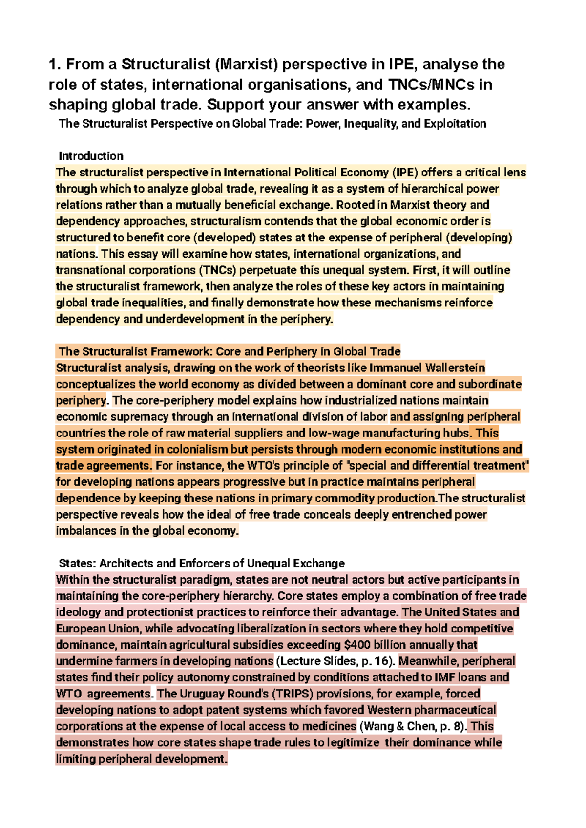 IPL Essays 310 exam - 1. From a Structuralist (Marxist) perspective in ...