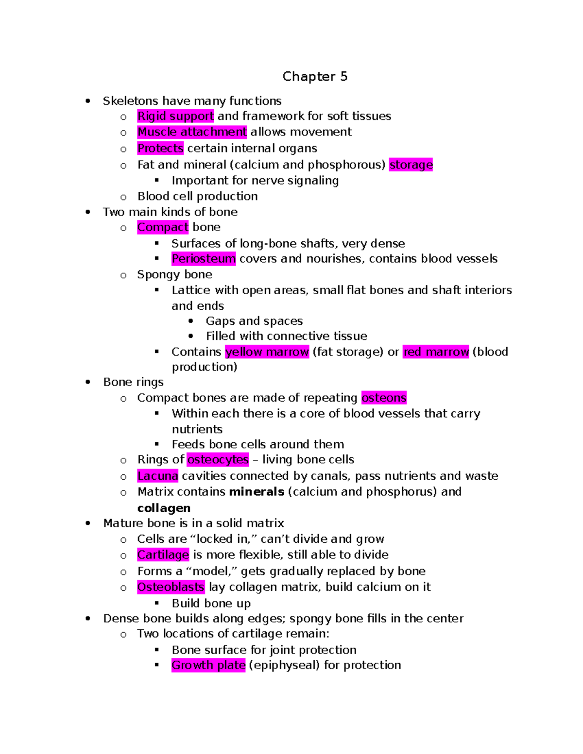 Bone Structure and Functions: Insights from Chapter 5 (Bio 101) - Studocu