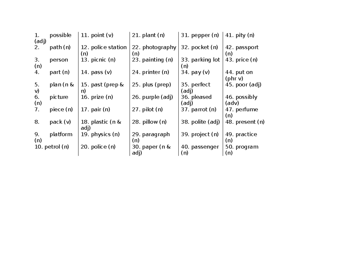 P - Vocabulary List for Language Learning - Studocu