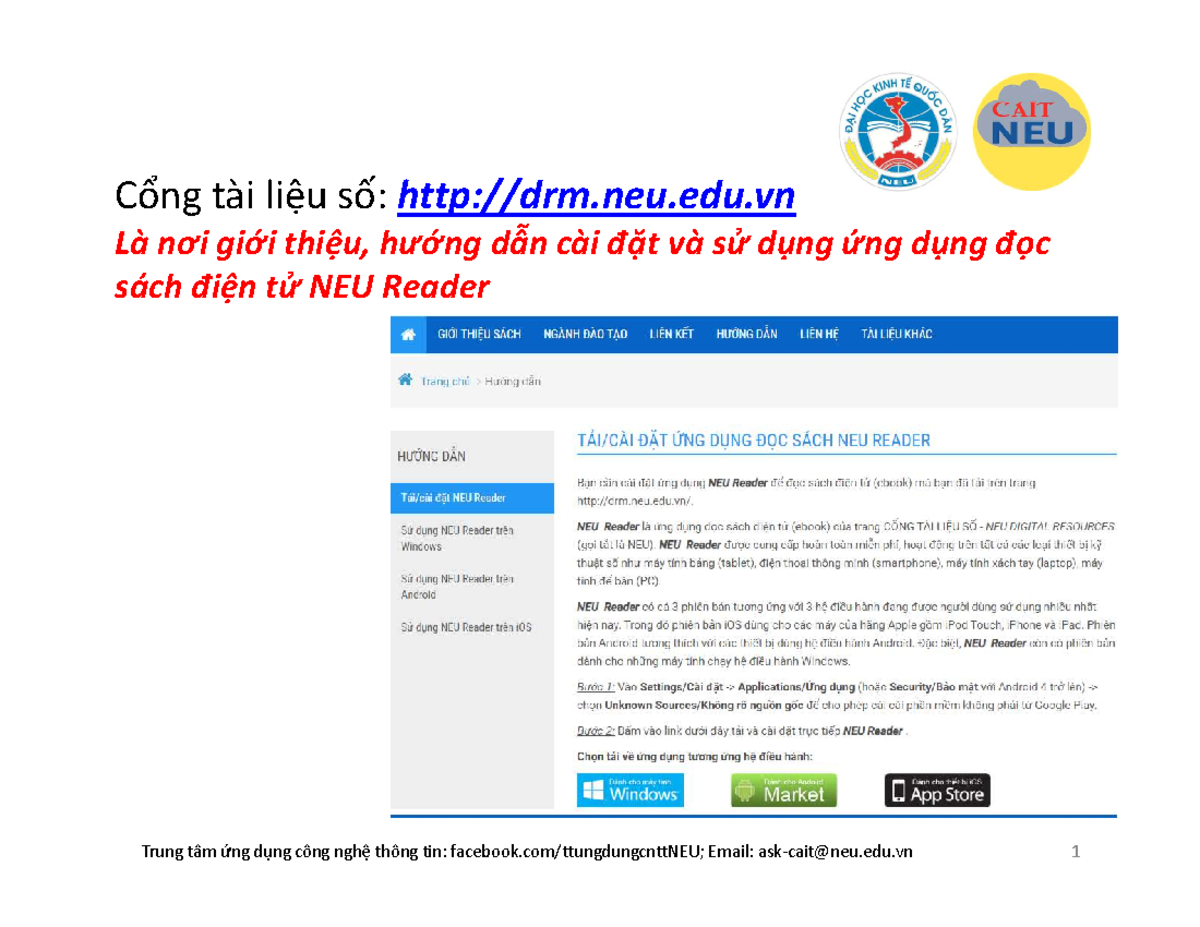 4.2HDSD NEU Reader - Hướng dẫn cài đặt & sử dụng ứng dụng Ebook - Studocu