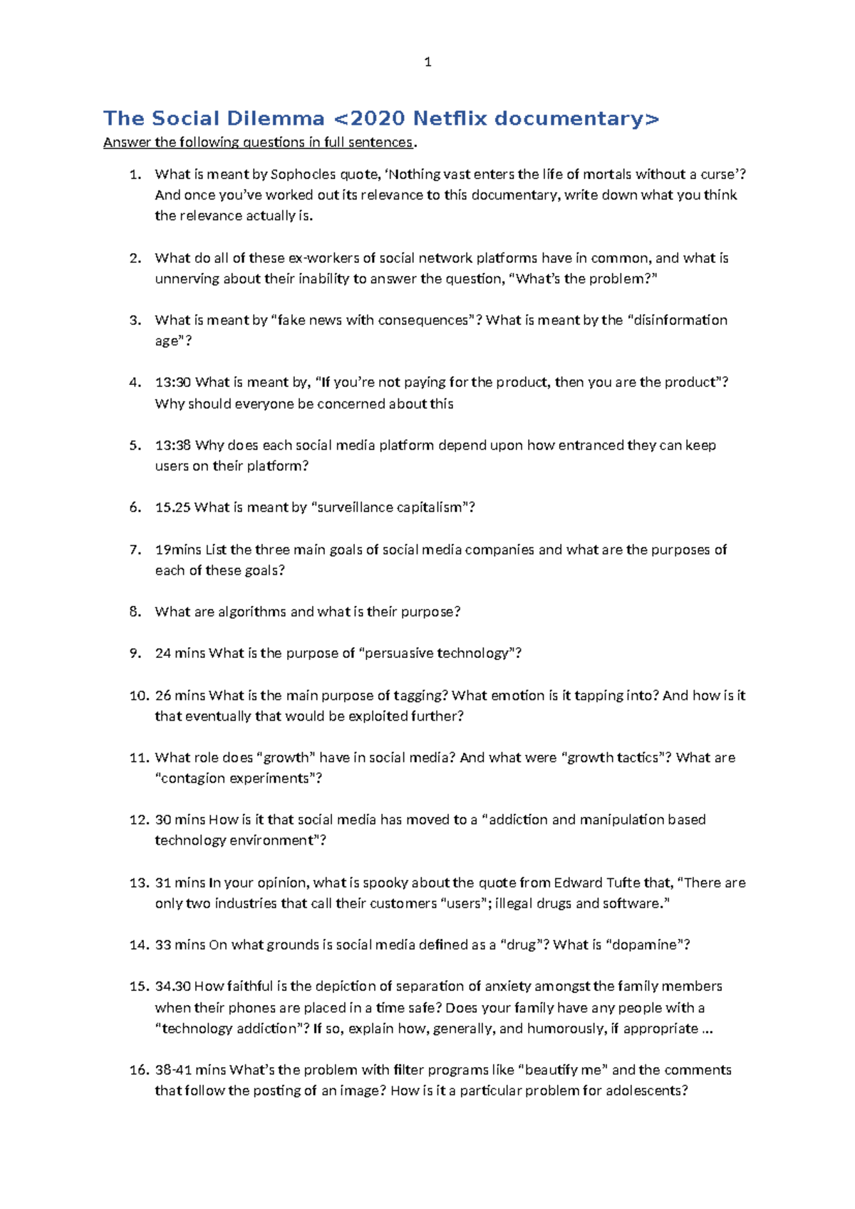 1oct20 438pm The Social Dilemma Netflix Documentary Questions - The ...