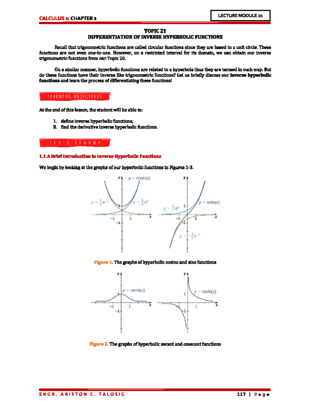 Module 21 - Differentiation OF Inverse Hyperbolic Functions - LECTURE ...