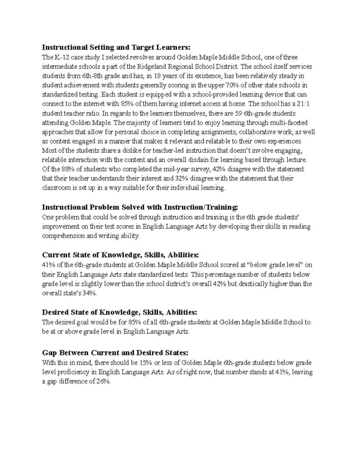 D291 Task 2: Analyzing 6th Grade ELA Improvement Strategies at Golden ...