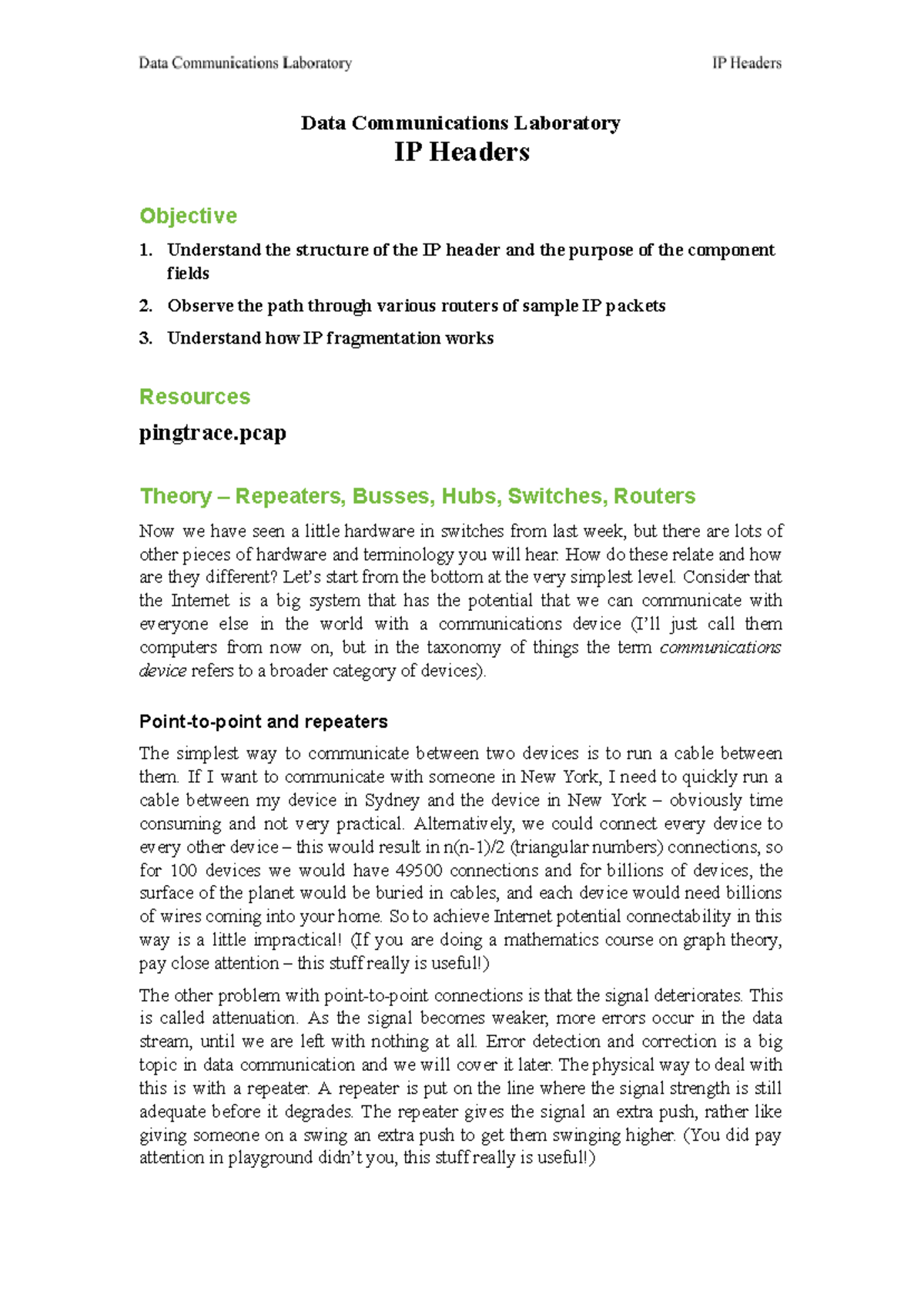 COMP2250 Week 3 Practical: Understanding IP Headers and Fragmentation ...