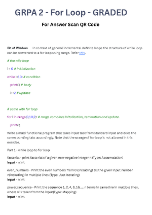 Week 3 GRPA 1 - While Loop - Graded - GRPA 2 - For Loop - GRADED For ...