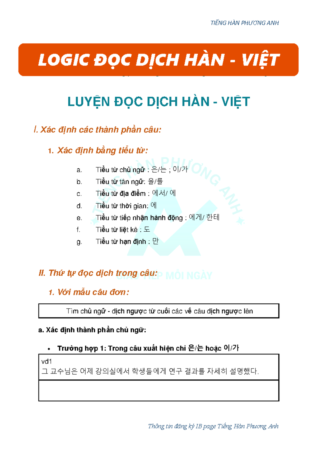 TIẾNG HÀN PHƯƠNG ANH: Logic Đọc Dịch Hàn - Việt - Studocu