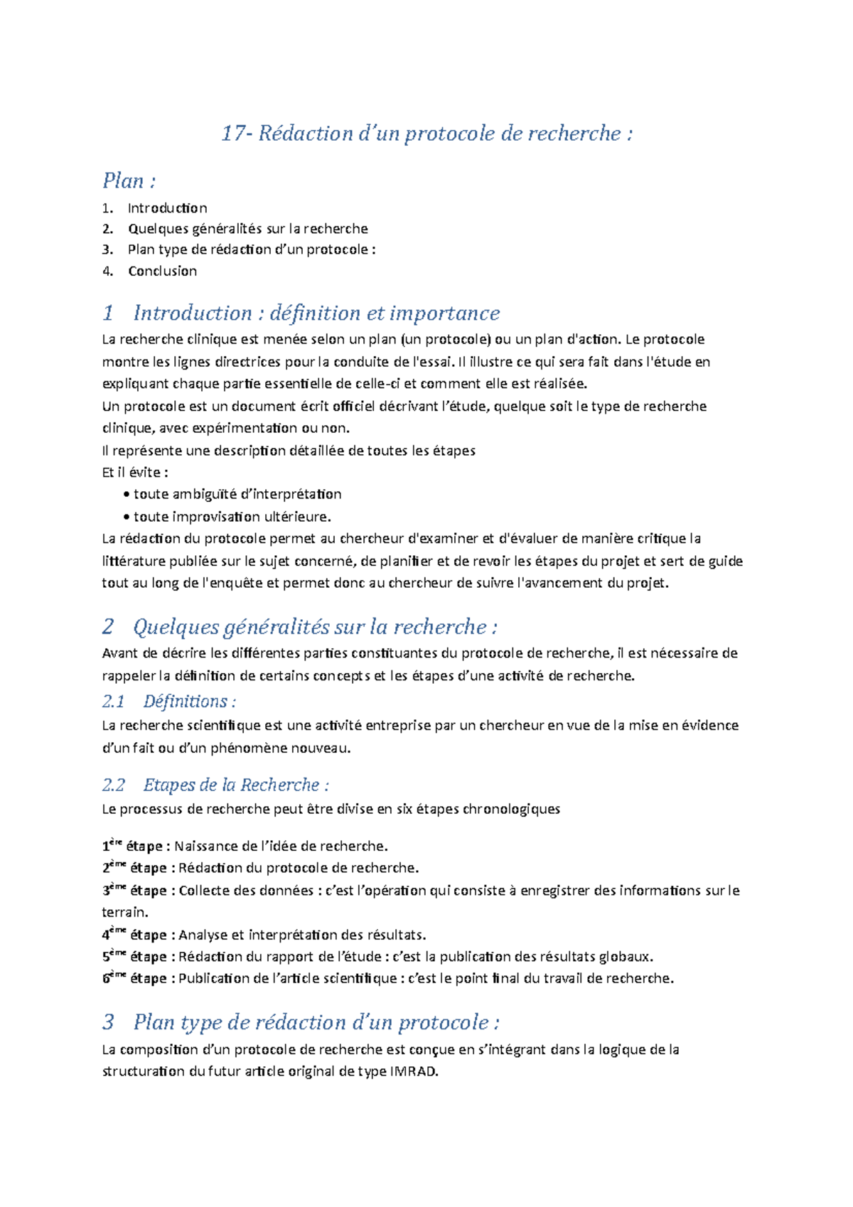 17 - Guide de Rédaction d'un Protocole de Recherche Clinique - Studocu