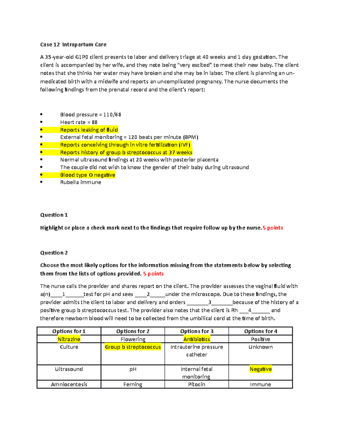 Intrapartum Care Case Study: Insights and Nursing Considerations - Studocu