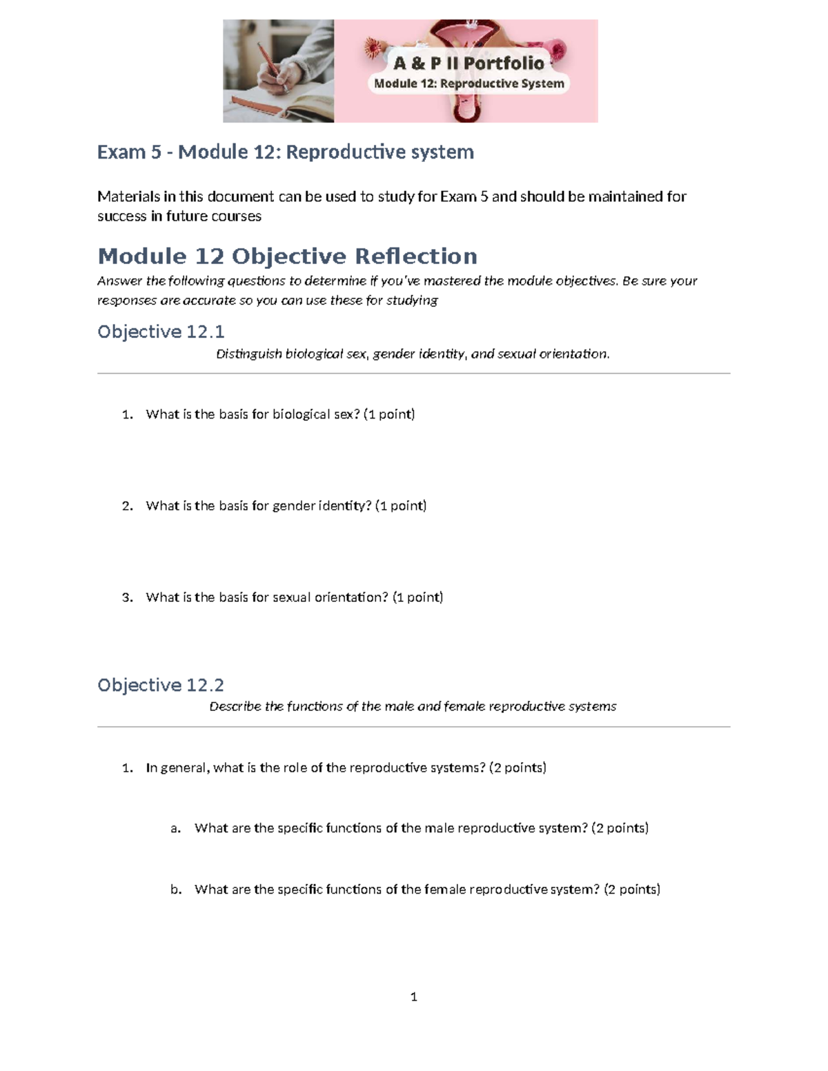 AP2 Exam 5 Study Guide: Reproductive System Module 12 - Studocu