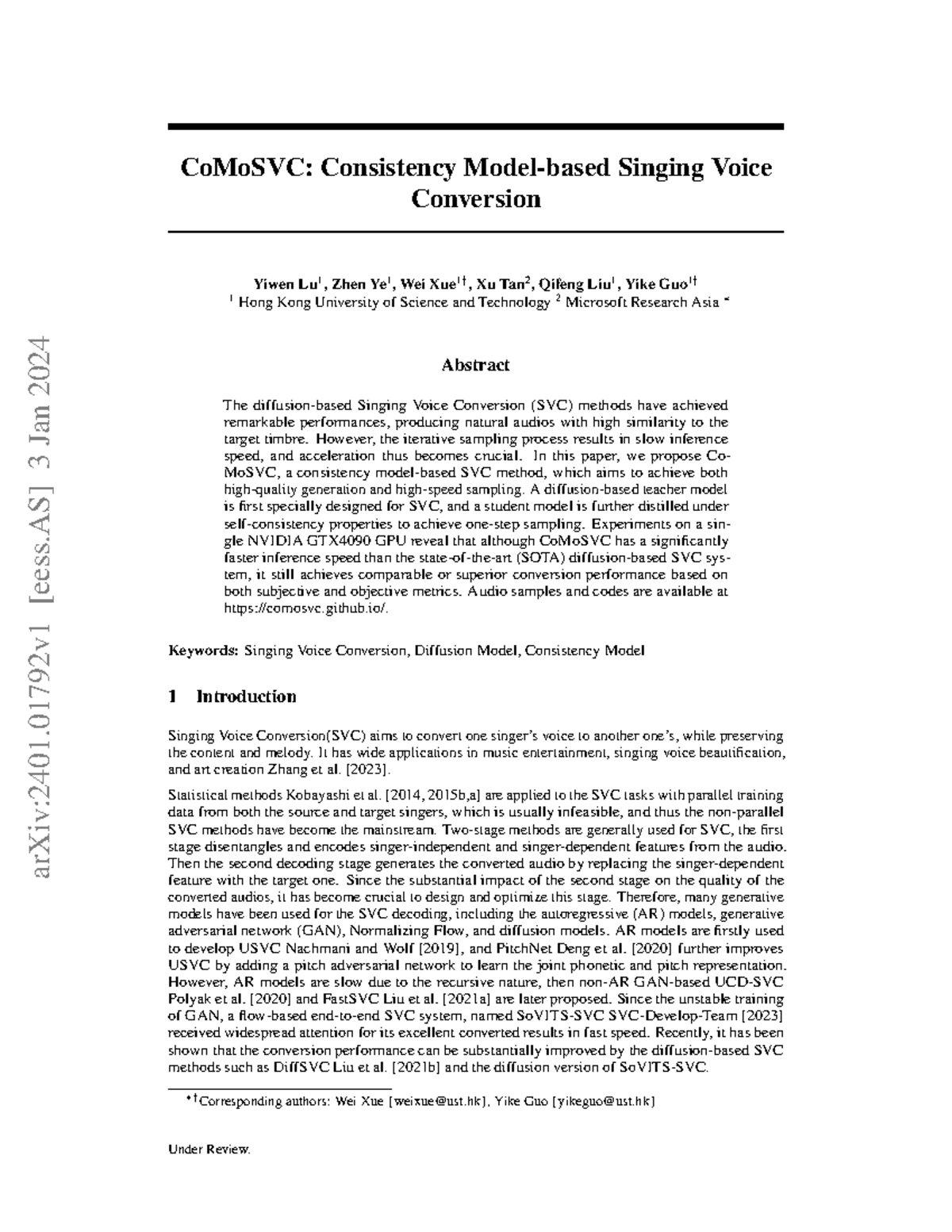 CoMoSVC: A Consistency Method for Singing Voice Conversion (2401) - Studocu