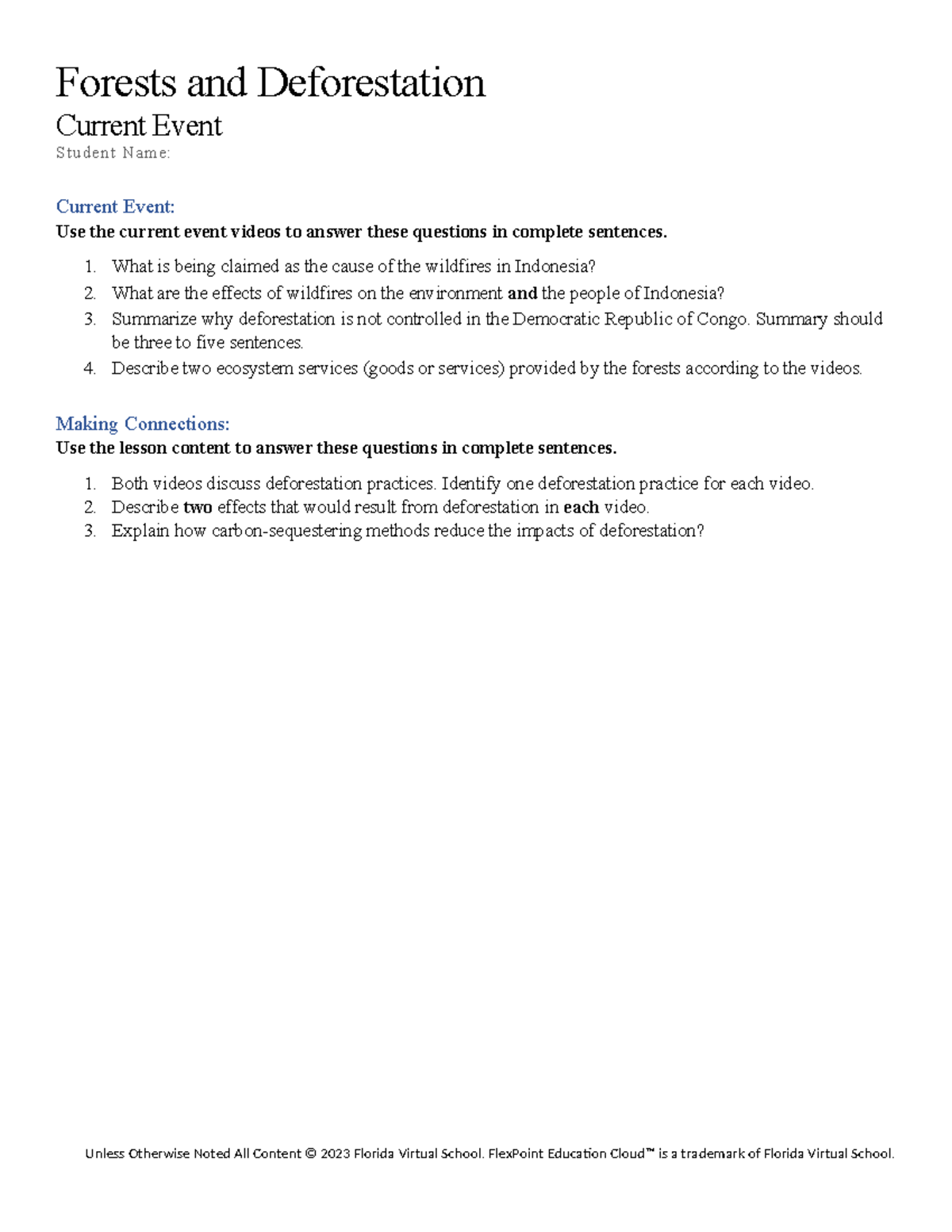 02 04 Worksheet - Deforestation & Ecosystems in Science - Studocu