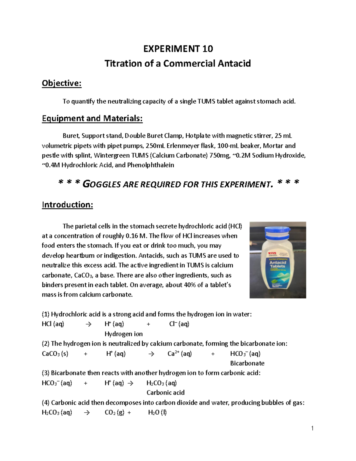 Experiment 10: Titration of a Commercial Antacid - Studocu