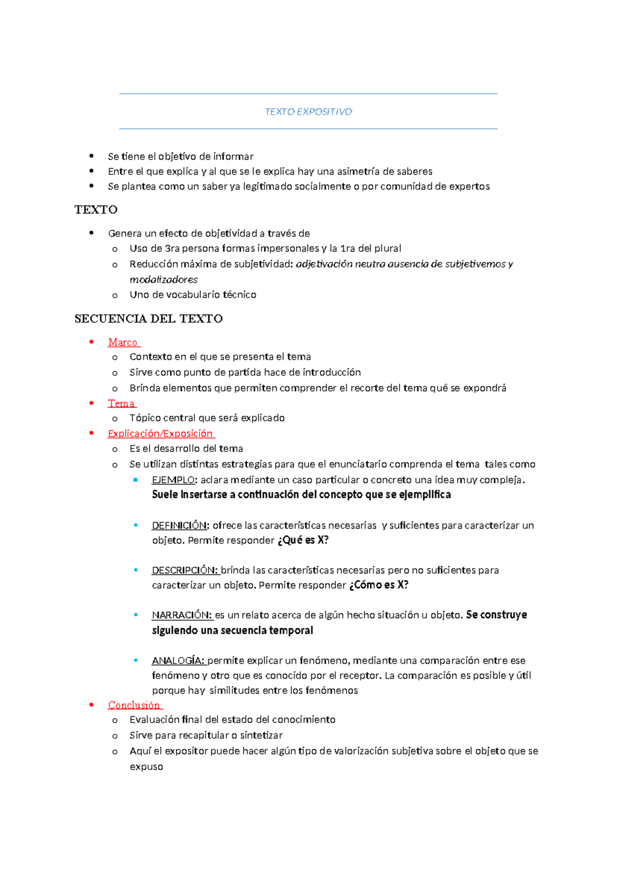 Resumen final LLA/Escritura y Oralidad - TEXTO EXPOSITIVO Se tiene el ...