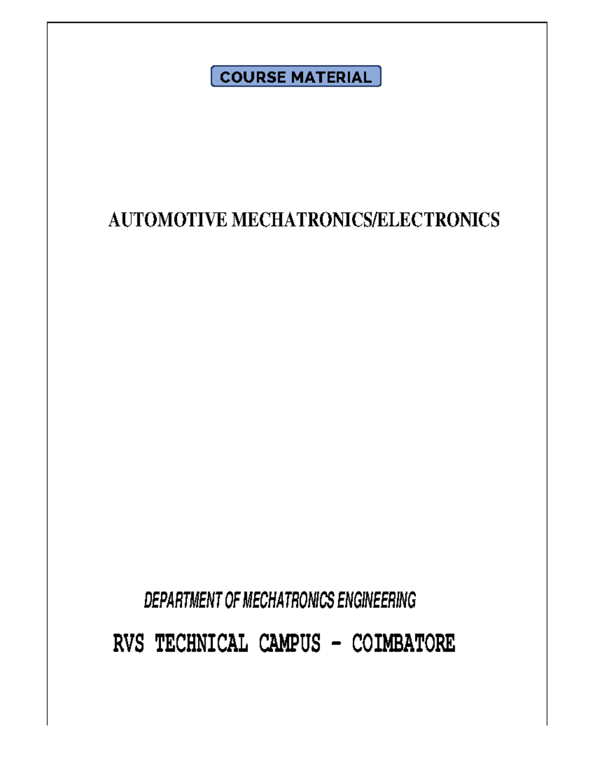 Automotive Mechatronics/Electronics (AUT 101): Comprehensive Course Guide - Studocu