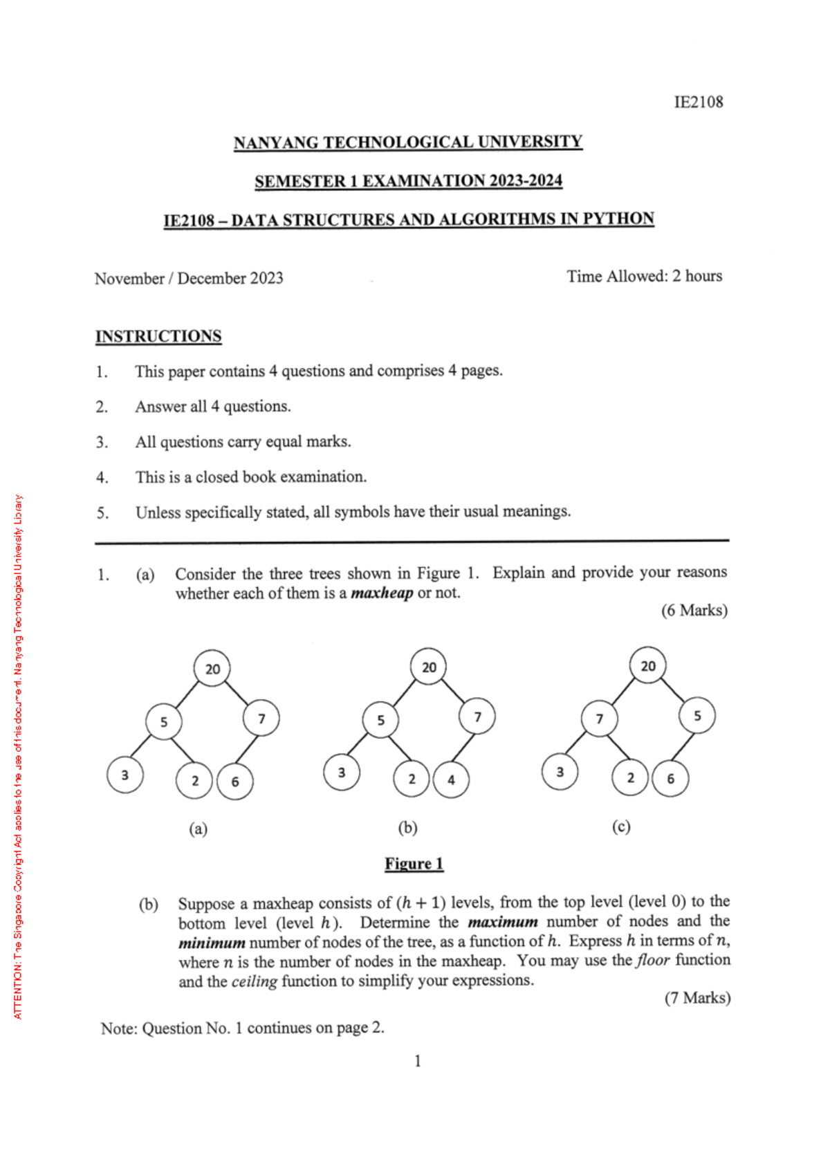 IE2108 2023-2024 Sem 1: Graph Algorithms & Maxheap Analysis - Studocu