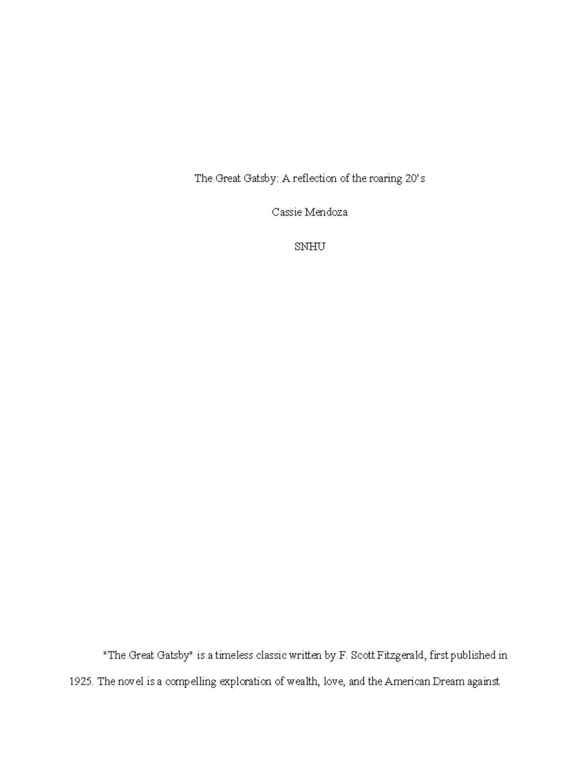 Module 5 Essay: Analysis of 'The Great Gatsby' in the Roaring 20s - Studocu