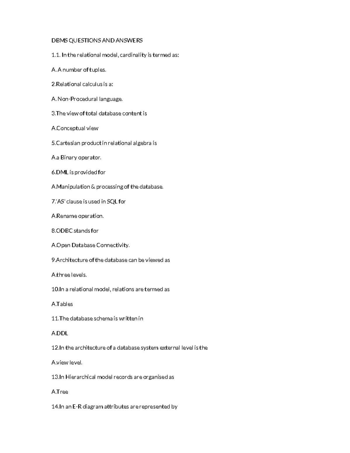 DBMS Q&A: Key Concepts and Definitions for Exam Prep - Studocu