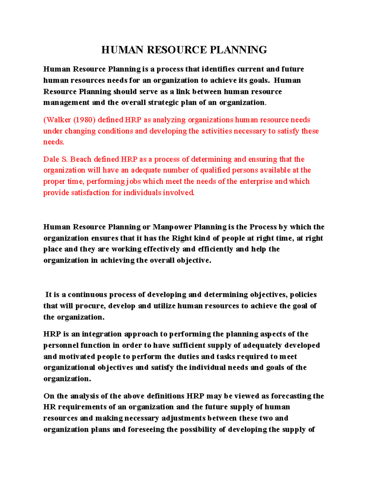 HUMAN RESOURCE PLANNING: Strategies for Effective HR Management - Studocu