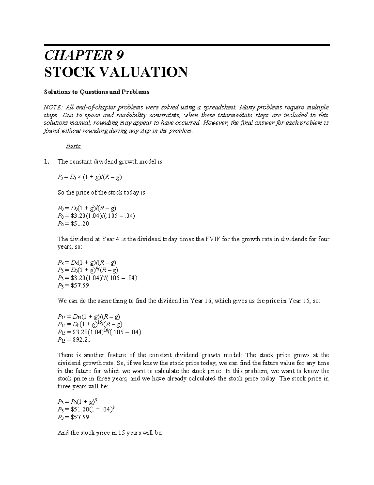 CF Solutions Chapter 9: Stock Valuation Problems and Solutions - Studocu
