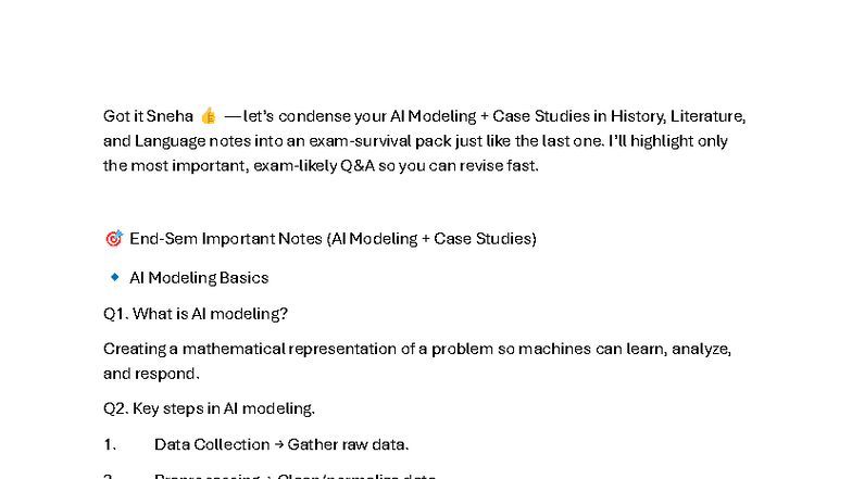 AI Modeling Case Studies: Important Notes for End Sem Exam - Studocu