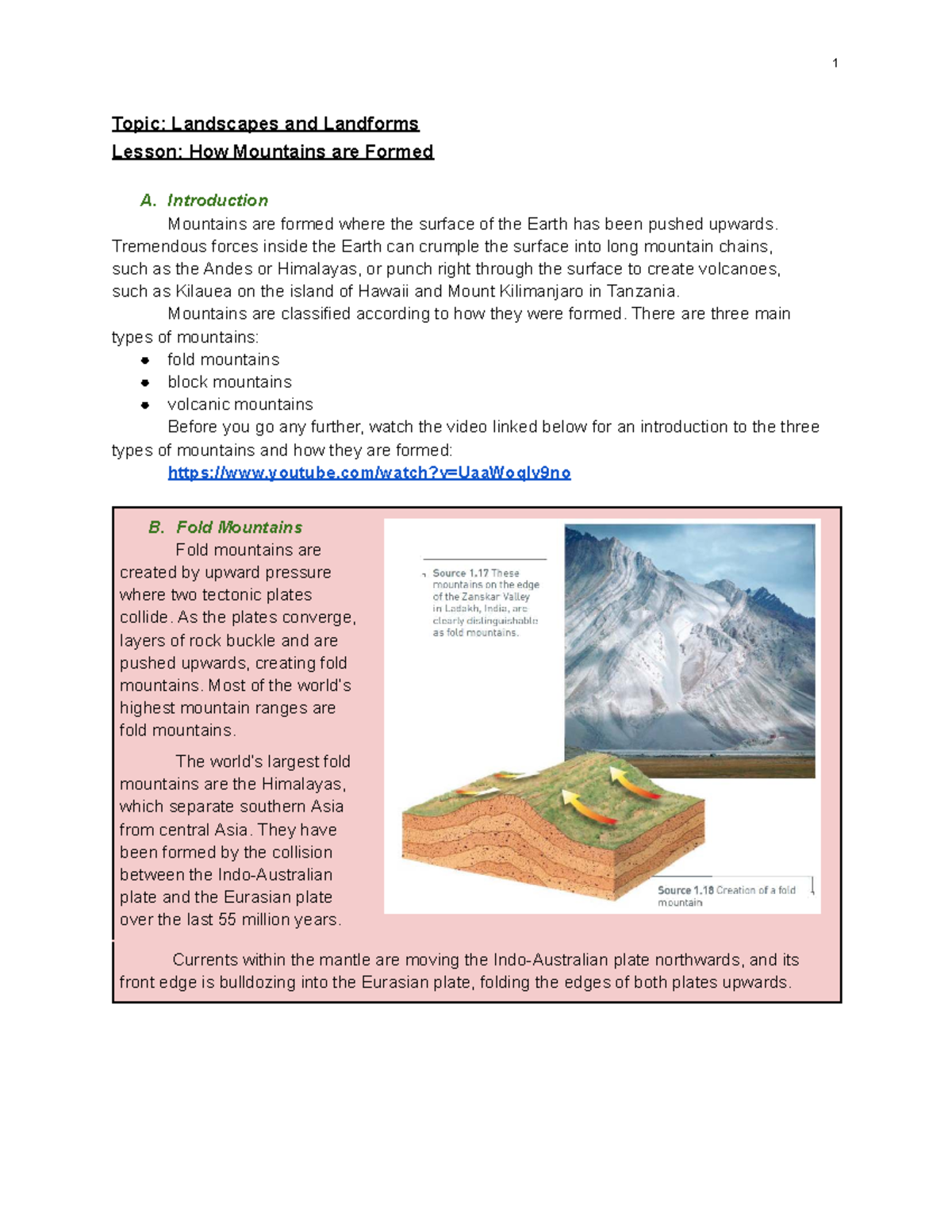 How Mountains are Formed: Landscapes and Landforms Lesson 2025 TC - Studocu