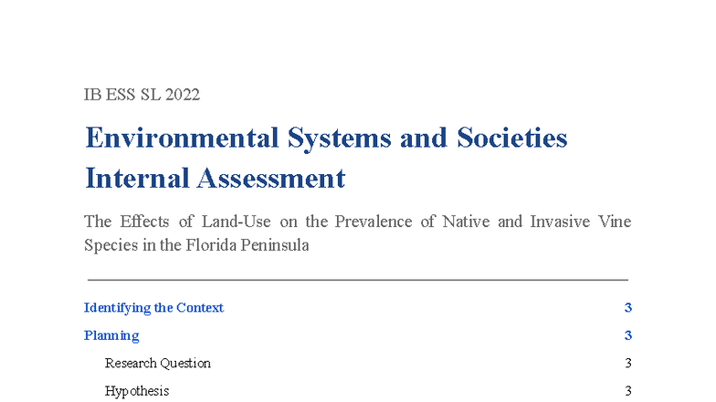 IB ESS SL 2022 Internal Assessment: Effects of Land-Use on Vine Species ...