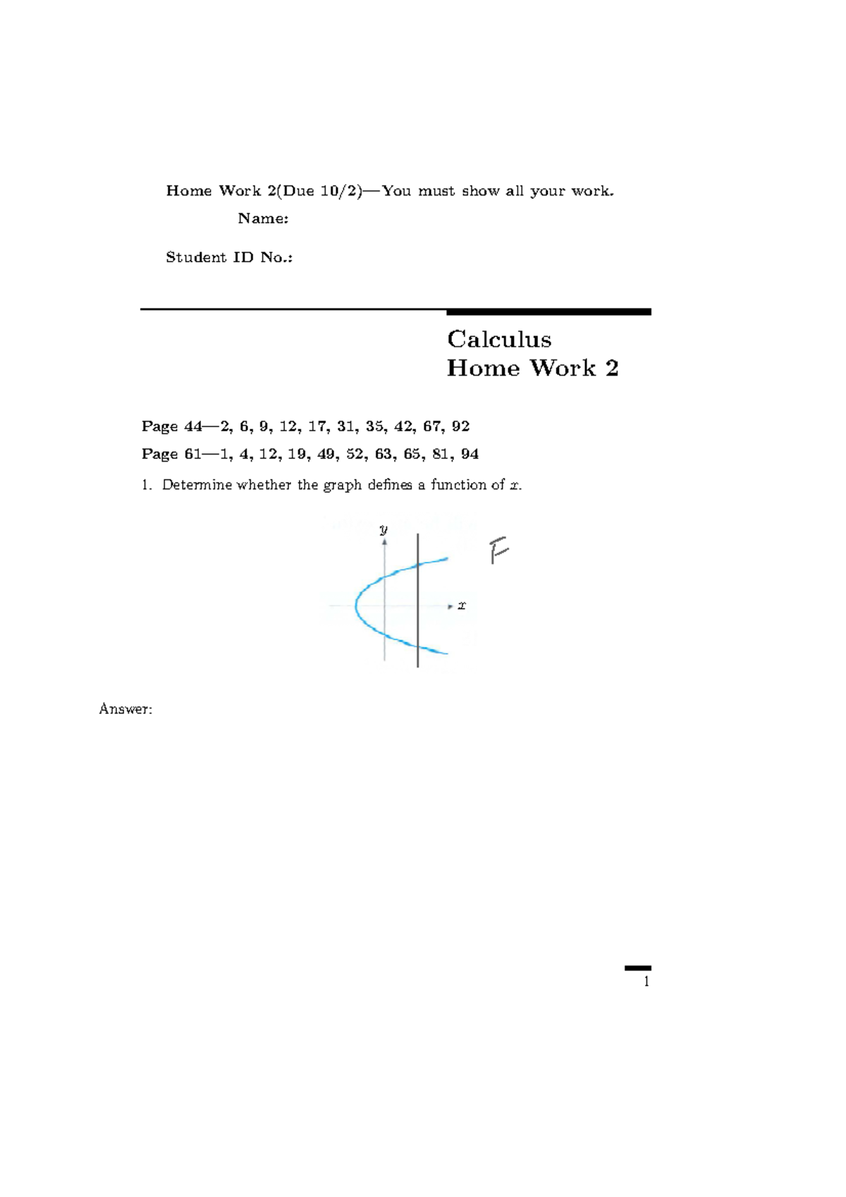 Calculus HW2 (CAL25) - Detailed Solutions and Graph Analysis - Studocu