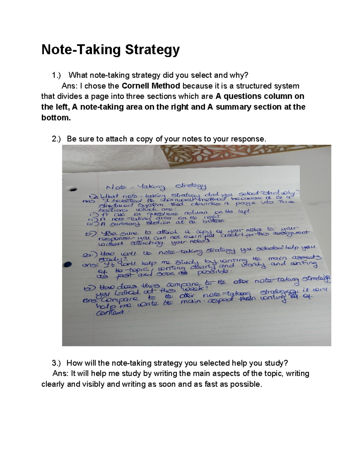 Note-Taking Strategy - It is a template on how to take notes - Note ...