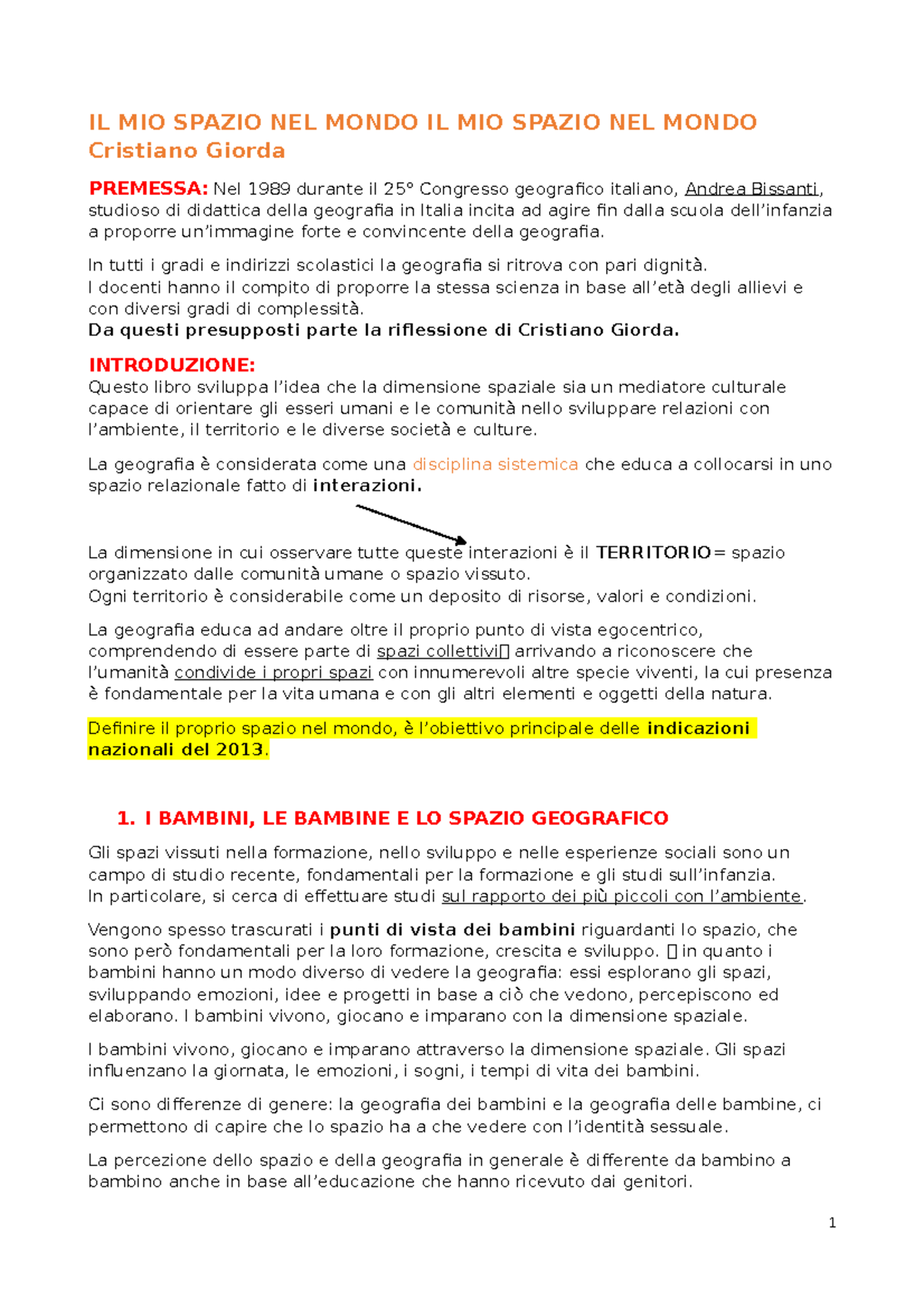 Riassunto Completo del Libro "Il Mio Spazio nel Mondo" di Cristiano ...