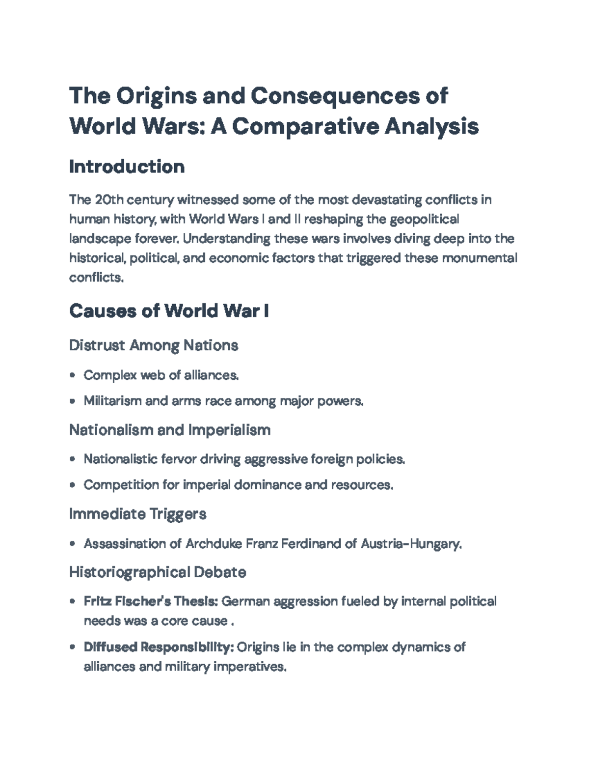 The Origins and Consequences of World Wars: A Comparative Analysis ...