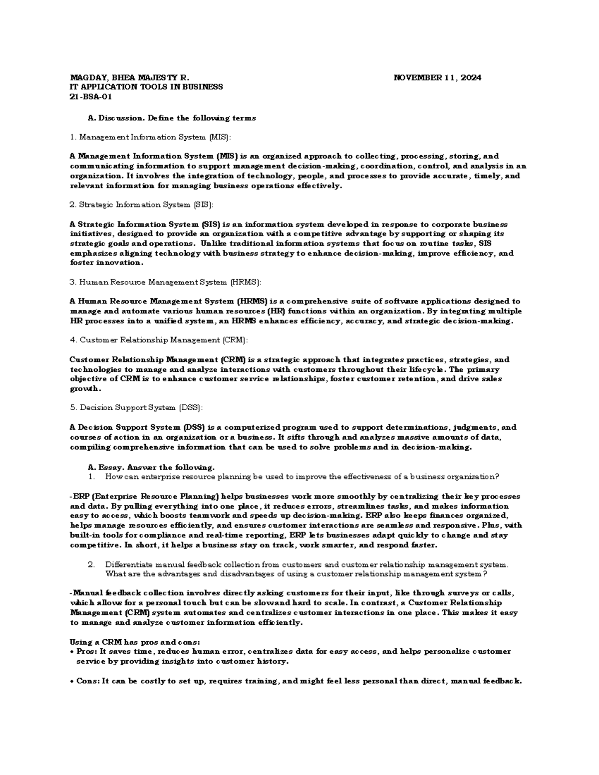 BHEA IT Application Tools in Business: Key Concepts & Insights - Studocu