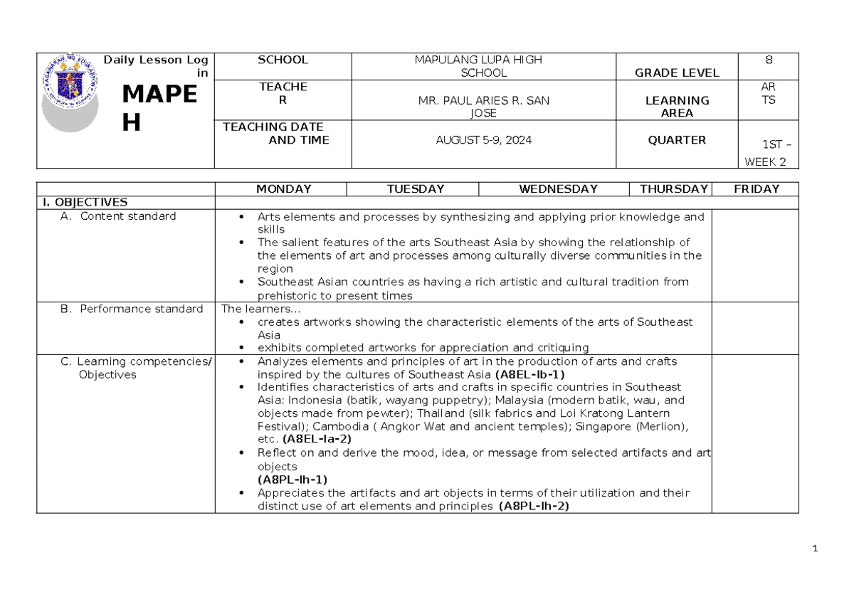 Q1 Grade 9 PE DLL Week 4 - Lifestyle & Weight Management Lesson - Studocu