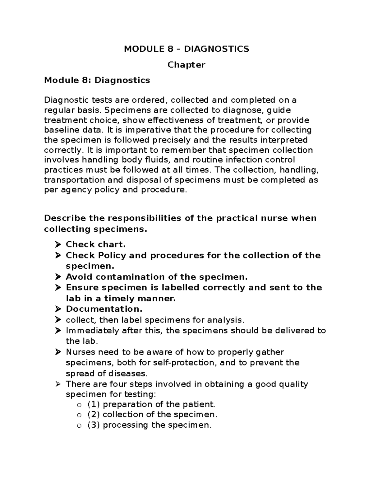Module 8 Diagnostic Testing Procedures And Best Practices Studocu
