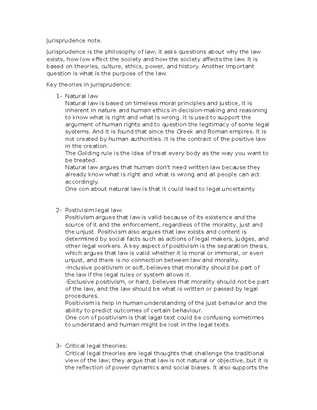Jurisprudence - Lecture Notes on Legal Theories and Philosophy - Studocu