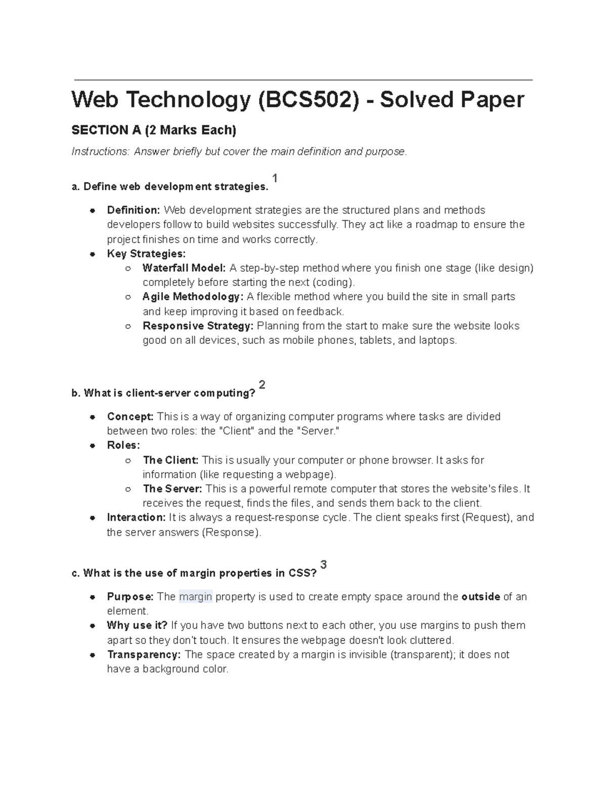 Web Technology (BCS502) Solved Paper: Key Concepts & Strategies - Studocu